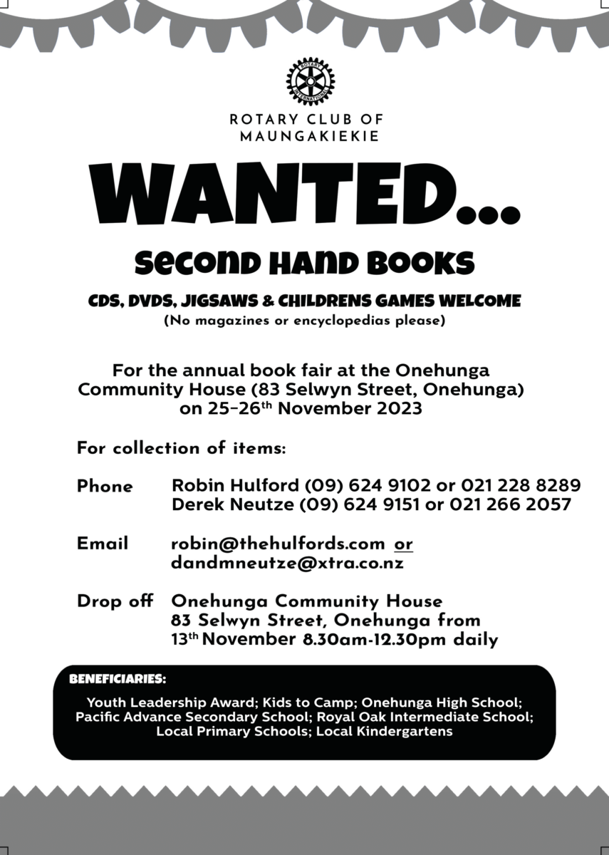 2023 BOOK FAIR 25&26th Nov - Rotary Club of Maungakiekie